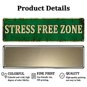 KIOZIY Tin Sign Stress Free Zone Rustic Lake Beach House Cottage Cabin Metal Signs 4" x 16"