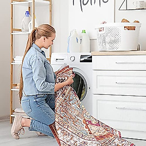 TEWWET Area Rug 5'x7', Non Slip Boho Rugs with Rubber Backing, Machine Washable Vintage Rugs for Living Bedroom Accent Area Carpet