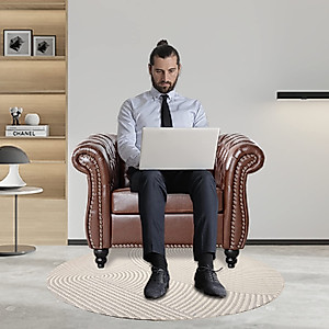 Vaztrlus Chesterfield Chairs, Brown Faux Leather Chairs Living Room, Roll Arm Accent Chairs, Deep Seat Comfy Classic Club Wingback Single Sofa Chair for Bedroom Office Sofa Chair