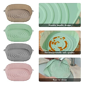 MingQiEven 4 Pcs 7 Inch Square Air Fryer Silicone Pot, Heat Resistant Easy Cleaning Reusable Thin Food Safe Accessories, 3 to 6 Qt for Air Fryer Silicone Pot (Pink+Grey+Brown+Green)
