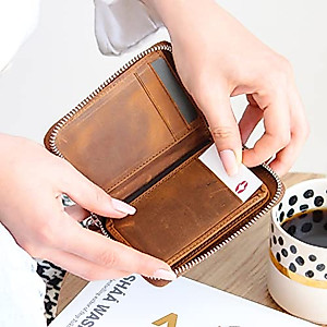 BBB Women's Genuine Leather With Credit Card Holder Zipper Small Wallet Leather Card Case, Brown (M-796)