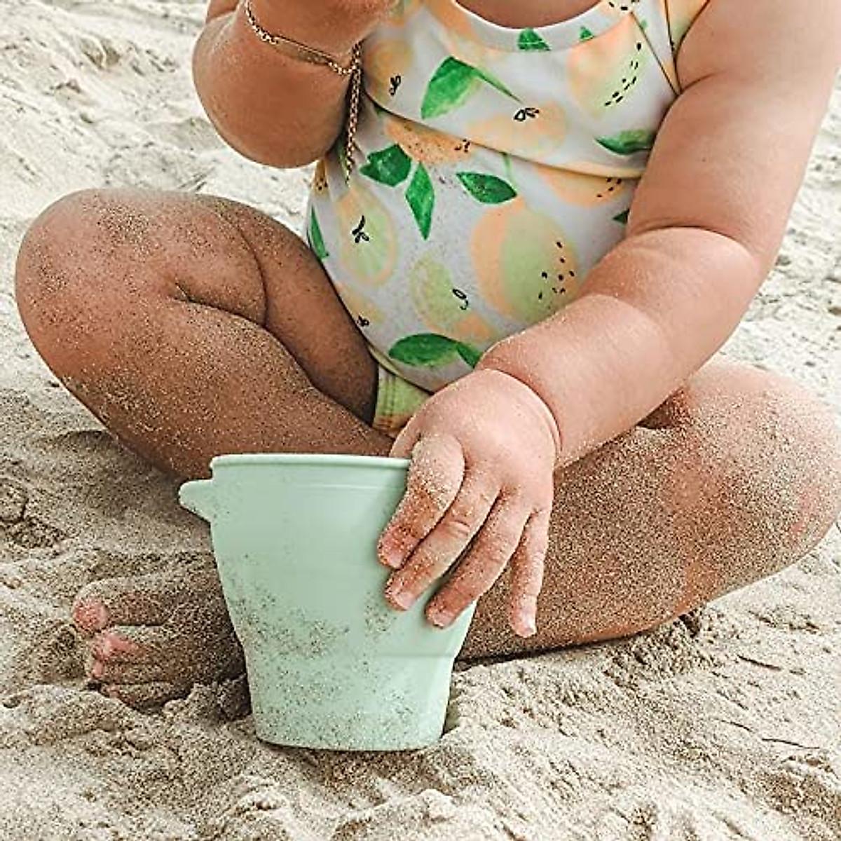 BraveJusticeKidsCo | Snack Attack Cup Collapsible Silicone Container Toddler and Baby Catcher Lid (Mint Green)