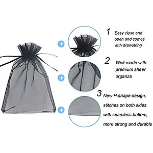 Wuligirl 100pcs Drawstring Organza Gift Bags 5 x 7 Inch Black Transparent Jewelry Lipstick Pouches Baby Shower Party Wedding Holidays Favor Seashell Candy Gift Bags(Black 5x7'')