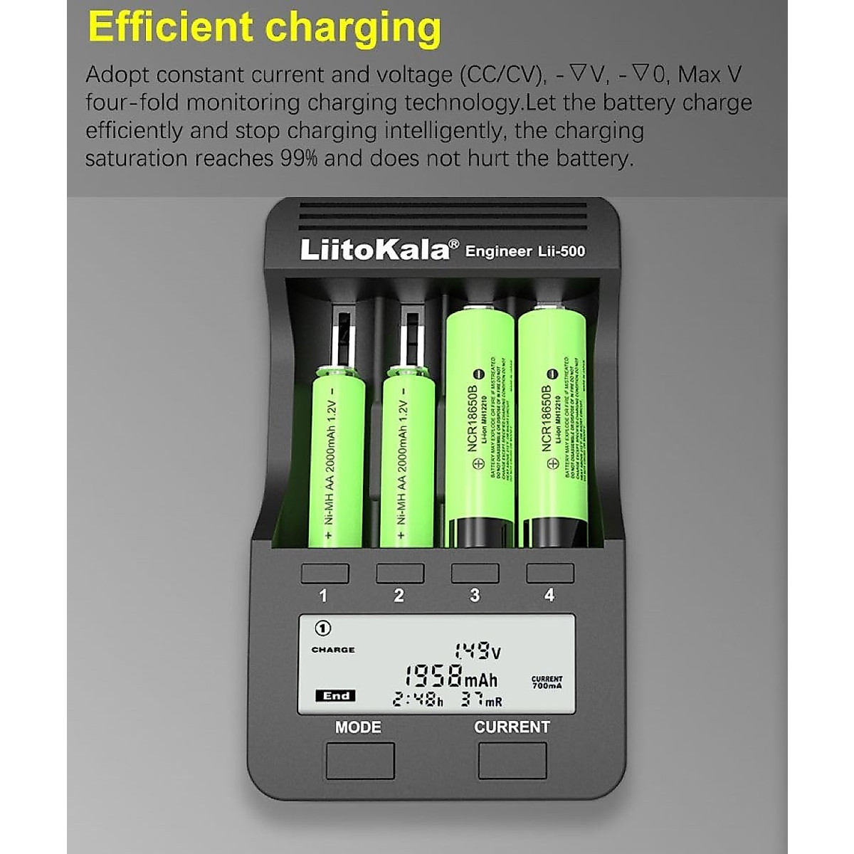 LiitoKala Lii-500 18650 Battery Charger Smart Universal Charger LCD Display for 26650 AA AAA Battery Touch Button LCD Display Test The Battery Capacit