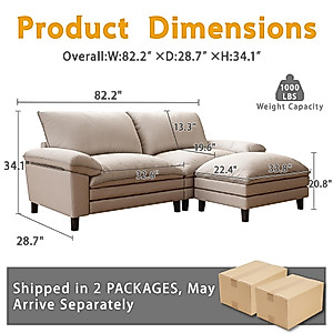 Neoriver Convertible Sectional Couch with Ottoman, Modern 2 Seater Loveseat Cloud Couch, L Shaped Deep Seat Sofa Furniture Modular Set for Living Room Apartment Office, Beige