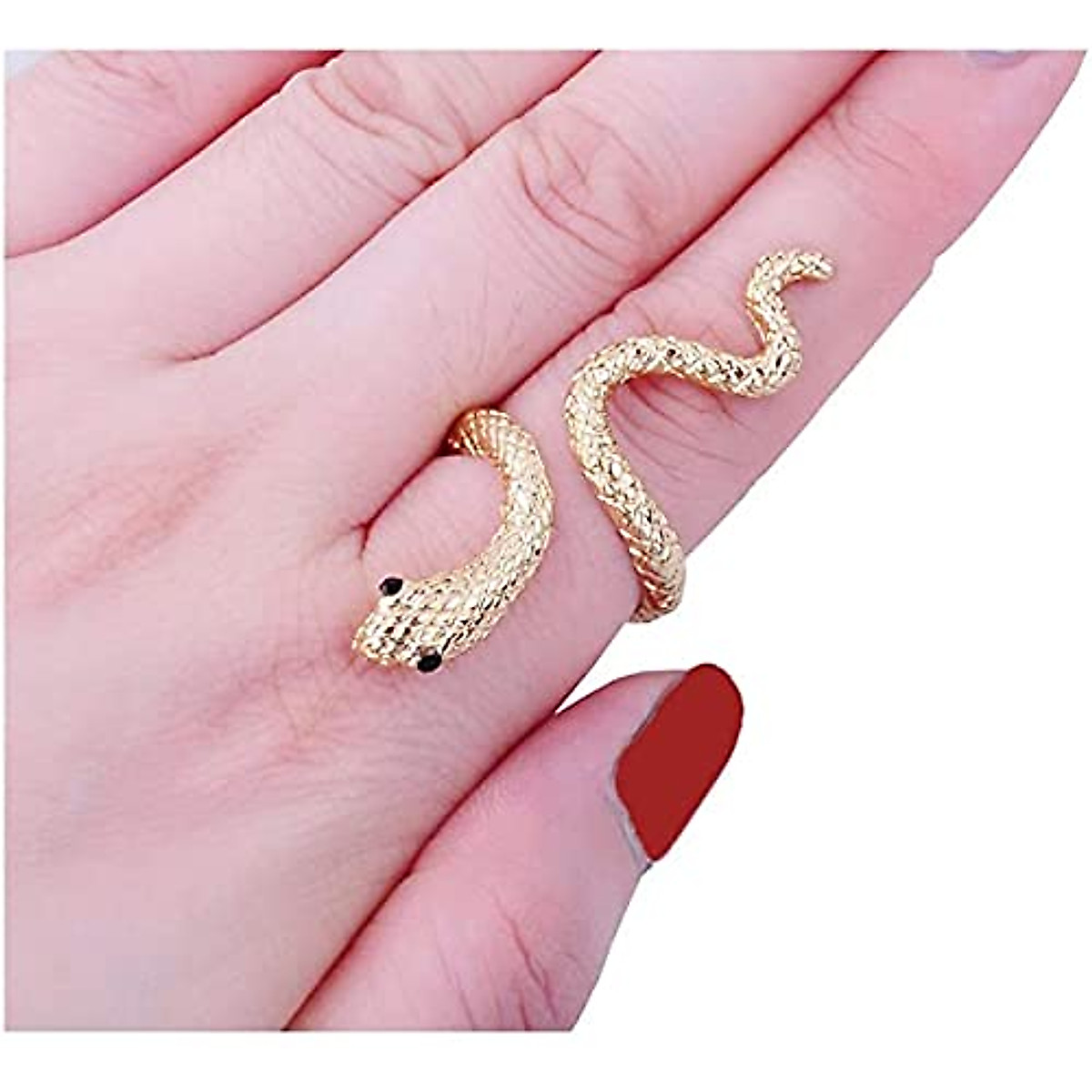 WLL Retro Personalized Snake Adjustable Open Rings Punk Gothic Snake Finger Ring for Women Simple Charm Animal Jewelry(D:Textured gold)