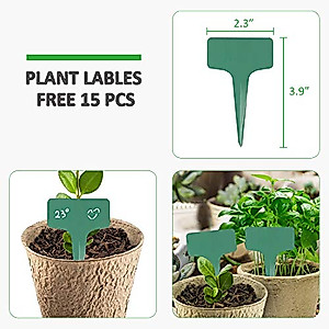 GROWNEER 30 Packs 4 Inch Peat Pots Plant Starters for Seedling with 15 Pcs Plant Labels, Biodegradable Herb Seed Starter Pots Kits, Garden Germination Nursery Pot