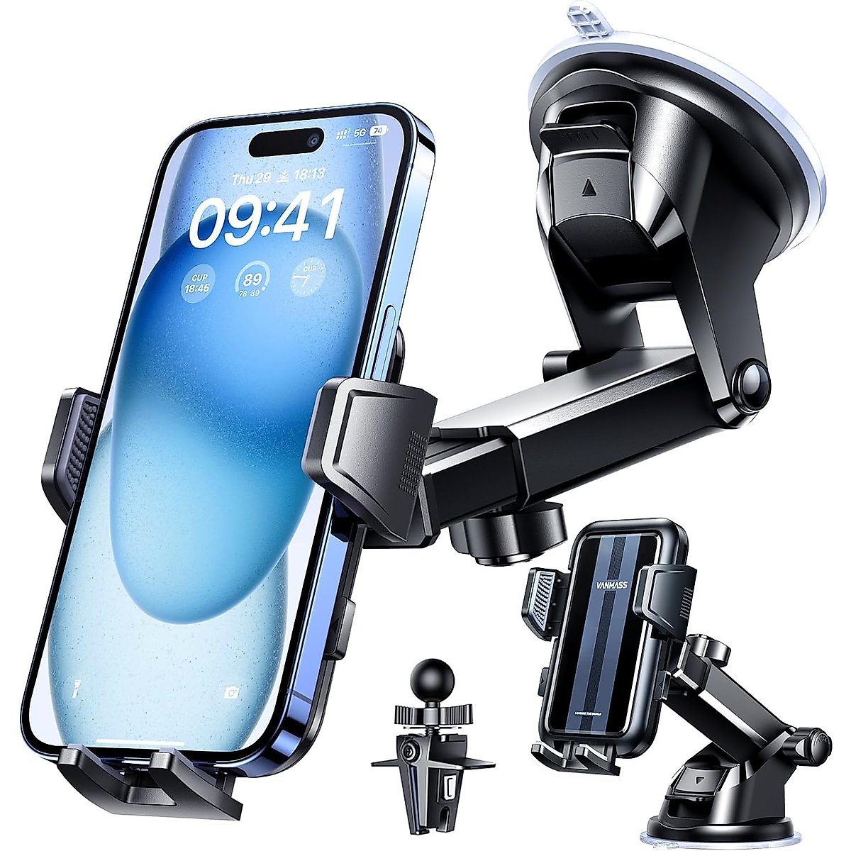 VANMASS 2024【Top Military-Grade】 Phone Holders for Your Car【Ultra Strongest Suction】Cell Phone Mount Universal Dashboard Windshield Vent Stand Cradle for iPhone 15 14 13 Pro Max Samsung Galaxy Android