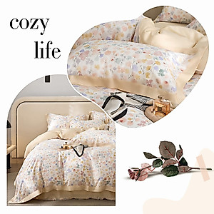 AMZTOP Super Soft Cooling Duvet Cover Queen Size Set, 100% Lyocell Yellow and Colorful Floral Comforter Cover with Zipper Closure (1 Duvet+2 Pillowcases), Tencel Silk Smooth and Soft Bedding Set