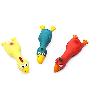 SICOPEE 3PCS Dog Squeaky Toys, Dog Small Screaming Chicken Toys, 6.6" Long Soft Rubber Chew Molar Dog Toys for Puppy Small Medium Dogs