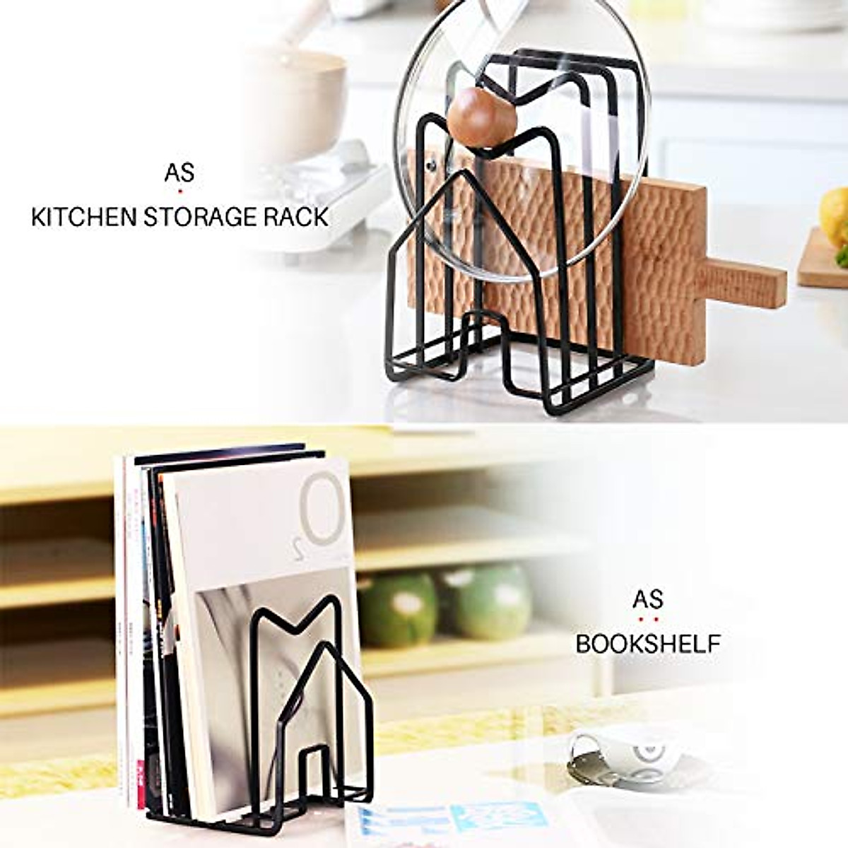 Pot Pan Lid Holder Rack kitchen Shelf Chopping Board Rack Cutting Board Rack Organizer Stand Holder Kitchen Countertop Drain Storage Shelf Bedroom Study Bookshelf Desk Organization (black)