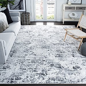 SAFAVIEH Amelia Collection Area Rug - 9' x 12', Grey & Ivory, Modern Abstract Design, Non-Shedding & Easy Care, Ideal for High Traffic Areas in Living Room, Bedroom (ALA705G)