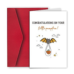 Ulbeelol Cute Baby Shower Card, Funny Baby Halloween Card, Congratulations on Your Little Pumpkin