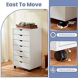 NEWBULIG Drawer Chest Storage Organizer, Mobile File Cabinet Wood Dresser Printer Stand for Home Office Study, 7-Layers, White