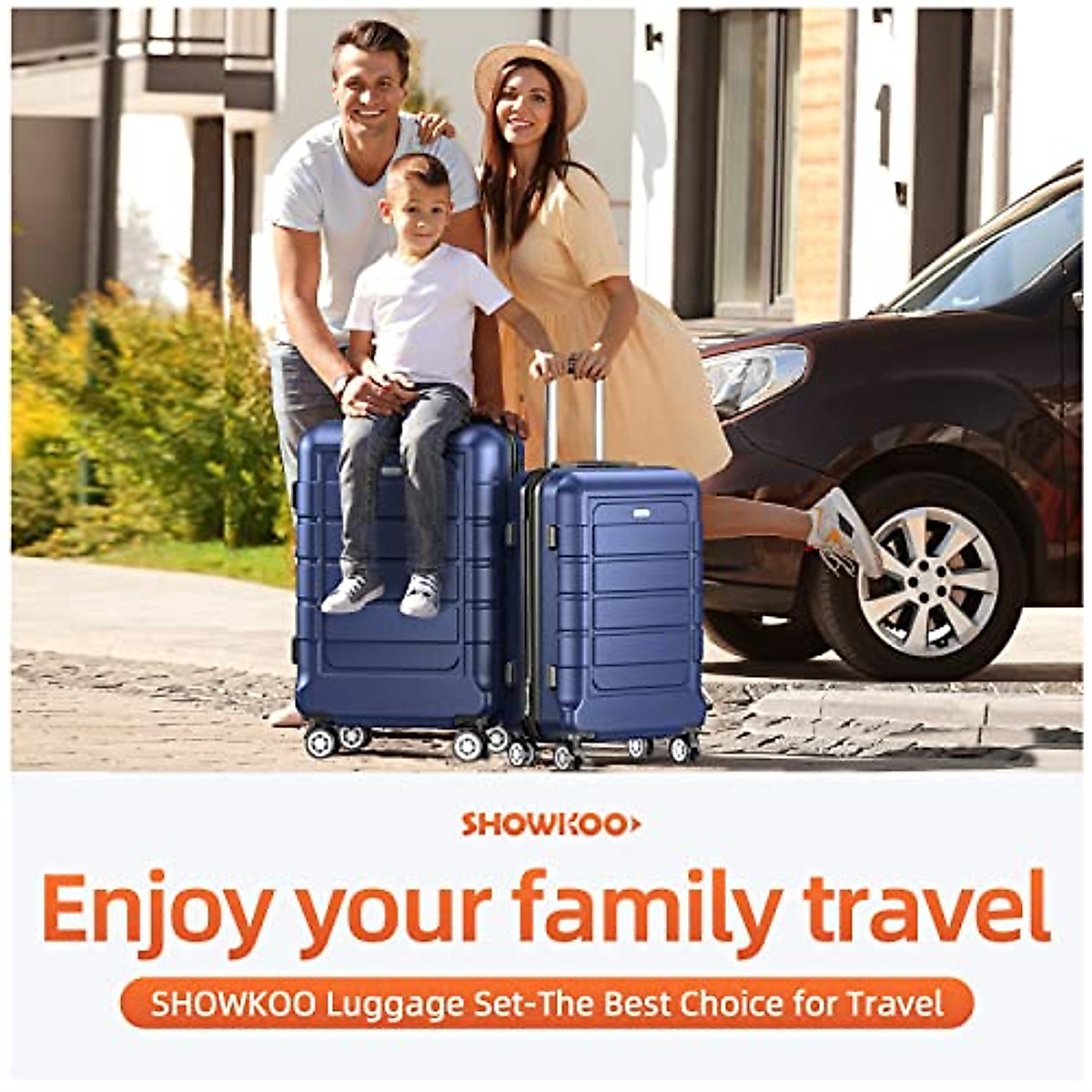SHOWKOO Luggage Sets Expandable PC+ABS Durable Suitcase Double Wheels TSA Lock 3pcs Blue