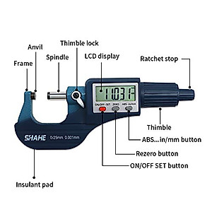 Digital Outside Micrometer 0-25mm /0-1",Metric & Inch, 0.00005" (0.001mm) Resolution,+/-0.0001" Accuracy