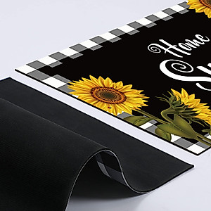 Tatuo Sunflower Kitchen Mat Set of 2 Farm Non Slip Thick Kitchen Rugs and Mats Plaid Waterproof Anti Fatigue Mats for Kitchen Floor Kitchen Rug Runner Standing Mat, 17 x 47 Inch, 17 x 28 Inch