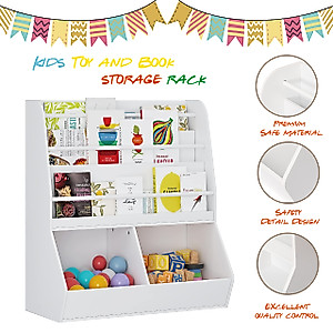 UTEX Kids Bookshelf and Toy Storage Cabinet, Kids Bookcase and Toy Organizer with Cubby, Kids Bookshelves Display Stand, Kids Book Rack for 3 Age+, White