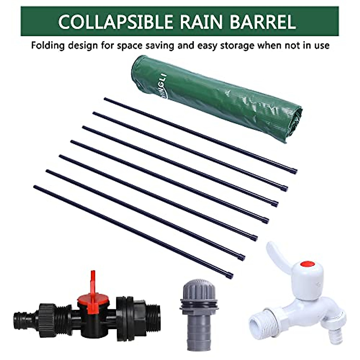 VINGLI 100 Gallon Collapsible Rain Barrel, Portable Water Storage Tank, Rainwater Collection System Downspout, Water Catcher Container with Filter Spigot Overflow Kit