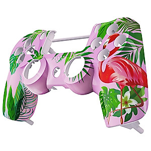 eXtremeRate Tropical Flamingo Patterned Custom Faceplate Cover, Replacement Front Housing Shell Case Compatible with ps4 Slim Pro Controller JDM-040/050/055 - Controller NOT Included