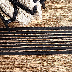 SAFAVIEH Natural Fiber Collection Accent Rug - 4' x 6', Natural & Black, Handmade Stripe Boho Farmhouse Rustic Braided Jute, Ideal for High Traffic Areas in Entryway, Living Room, Bedroom (NFB262Z)