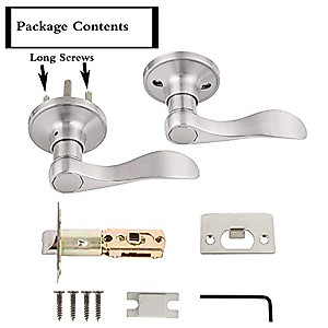 Gobrico 5 Pack Wave Style Euro Interior Door Levers Handles Passage Hall and Closet Leversets Locksets Left/Right Handed Satin Nickel Finish