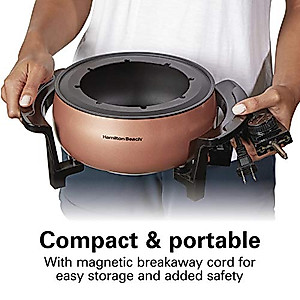 Hamilton Beach 3 Quart / 2.8 Liter 3QT Copper Electric Fondue Pot Set with Temperature Control, 6-Color Coded Forks, for Cheese, Chocolate, Hot Oil, Broth (86201)