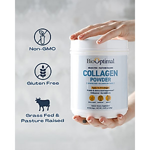 BioOptimal Collagen Peptides Powder - Grass-Fed, Pasture-Raised Hydrolyzed Protein Supplement for Skin, Hair, & Nails - Non-GMO, Zero Sugar Daily Supplement for Men & Women (45 Servings)
