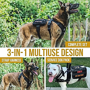 OneTigris Service Dog Vest Harness, Service Dog Cape Guardian Dog Molle Backpack with Pouches for Medium and Large Dogs (Black, Large)
