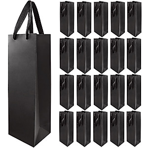 CZWESTC 20 Pack Kraft Paper Wine Bags with Handles Black Wine Bottle Bags BulkWine Gift Bags Shopping Bags Party Bags Retails Bags Whiskey Champagne Bottles Bags-3.5×4.3×13.8 in