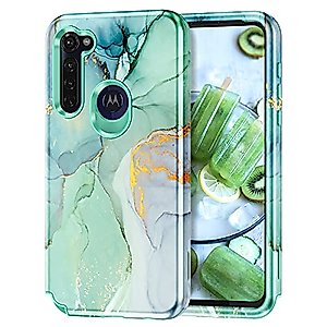 Lamcase Compatible with Motorola G Stylus 2020 Case, Heavy Duty Shockproof Hybrid Hard PC Soft TPU Rubber Three Layer Rugged Drop Protection Cover Case for Motorola Moto G Stylus 2020, Green Marble