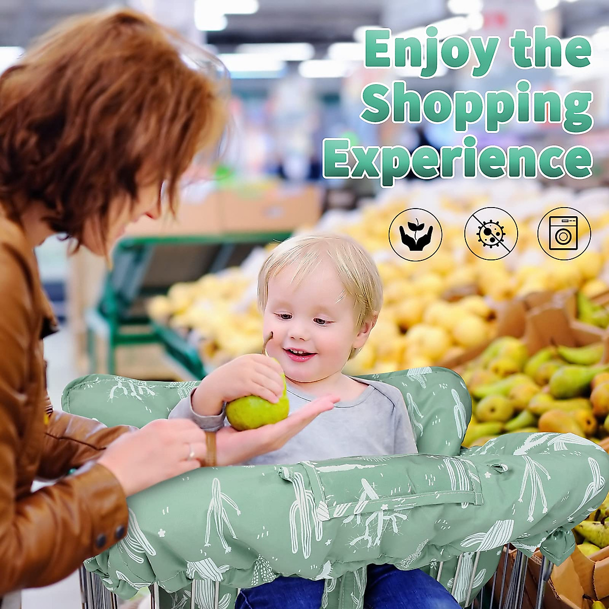 Yoofoss Shopping Cart Cover for Baby, 2-in-1 High Chair Cover with Safety Harness, Multifunctional Cart Covers for Toddler, Universal Fit, Soft Padded Grocery Cart Cover for Baby Boy Girl - Green