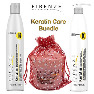 Firenze Professional Keratin Care Bundle - Keratin Shampoo, Intense Conditioner and Keratin Mask Treatment Pack with Free Red Gift Bag