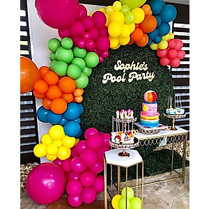 Enanal Tropical Hawaiian Balloon Garland Arch Kit, 148pcs Hot Pink Orange Rainbow Balloons with Flower Foil Balloons Beach Balls for Summer Party Birthday Hawaiian Luau Pool Party Decorations