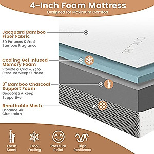 Giantex Folding Mattress, 4 Inch Gel-Infused Tri-fold Mattress with Bamboo Cover & Carry Bag, CertiPUR-US Certified, Foldable Cooling Mattress Topper for Guest Room Dorm RV Camp Floor, Full