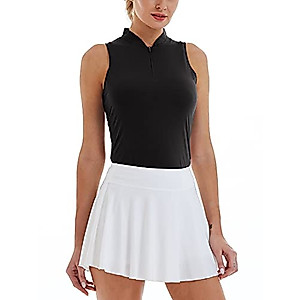 LastFor1 Women's Golf Polo Sleeveless Shirt Zip-Up UPF 50+ UV Protection Athletic Tops Slim Fit Quick Dry Lightweight Black XL