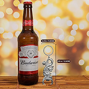 Keychain Beer Bottle Opener, Metal Dragon Shape Opener with Key Ring Chains Easy to Carry, Creative Gift APAPKPAR (silver)