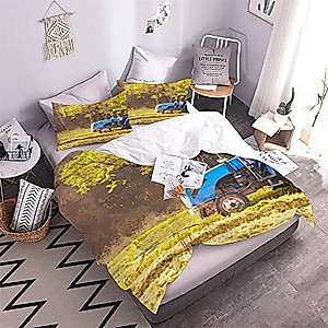 Quilt Cover Queen Size Combine Harvester 3D Bedding Sets Agricultural Tractor Duvet Cover Breathable Hypoallergenic Stain Wrinkle Resistant Microfiber with Zipper Closure,beding Set with 2 Pillowcase