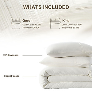 Suprioll Linen Duvet Cover Queen Size - 3 Pieces Duvet Cover Set, Soft Breathable Cooling Comforter Cover for Hot Sleepers, Luxury Bedding Set for All Seasons (Cream White, 90 x 90) ﻿