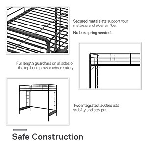 REALROOMS Colten Kid's Metal Loft Bed, Underbed Desk and Gaming Area, Two-Sided Ladder, Twin, Black