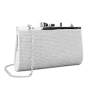 Ynport Women’s Evening Handbags Silver Rhinestone Evening Clutch Crystal Wedding Party Formal Shoulder Bag Purse for Bride