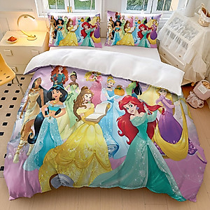 LHASA Cartoon Princess Series Duvet Cover 3 Piece bed set, room personality bedding decor for teens kids (02,Queen 90x90in + 20x30in)
