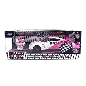 Jada Toys Toyko Speed 1:24 2009 Nissan GT-R R35 Die-cast Car & Hello Kitty Racing Figure, Toys for Kids and Adults