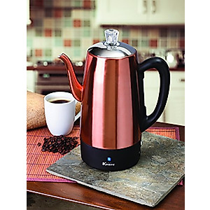 Euro Cuisine PER12 Electric Percolator 12 Cup Stainless Steel Coffee Pot Maker - Copper Finish