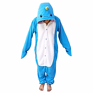 dressfan Animal Narwhal Onesie Pajamas Hooded Halloween Cosplay Costume Christmas Pajamas for Family Adult Women Blue