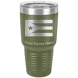 LaserGram 30oz Vacuum Insulated Tumbler Mug, Flag of Puerto Rico, Personalized Engraving Included (Camo Green)