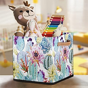 Floral Cactus Plant Cube Storage Bins 13 Inch Fabric Storage Basket Square Storage Bins Collapsible Nursery Storage Bin Organizer Basket Storage Box for Shelves, Closet