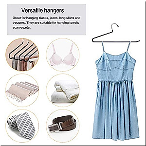PJJXMY Pants Slack Trousers Hangers - 10 Pack, Space Saving Slim Strong and Durable Anti-Rust Chrome Metal Hangers, Open Ended Design for Easy-Slide Pant, Jeans, Skirt, Slacks Etc (Black Heavy Duty)