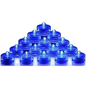 SAMYO Set of 12 Waterproof Wedding Submersible Battery LED Tea Lights Underwater Sub Lights- Wedding Centerpieces Party Decorate (Blue)