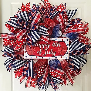 Leecogo Ribbon Wired,2 1/2”x10 Yard,Navy Blue White Stripe Ribbon for Easter, Christmas,Independence Day, Wreath, Spring, Summer, Wedding, Baby Shower, Birthday